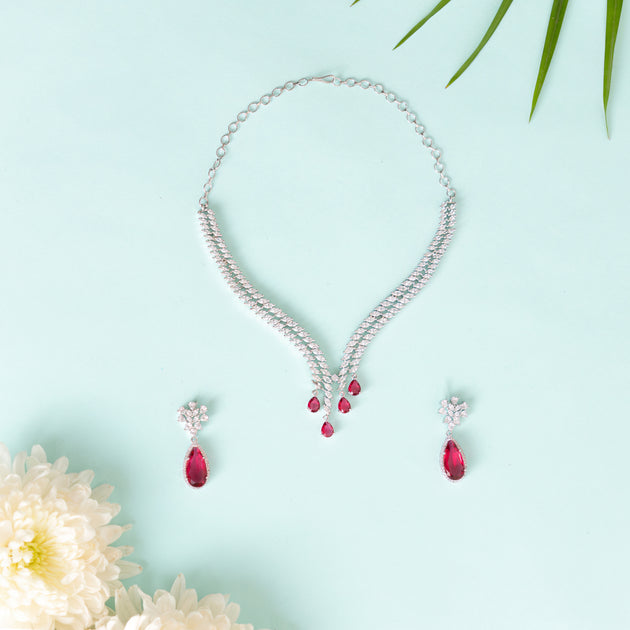 Jeshna Ruby Diamond Necklace Set – Zevar by Geeta