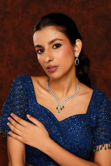 Jeshna Emerald Diamond Necklace Set – Zevar by Geeta