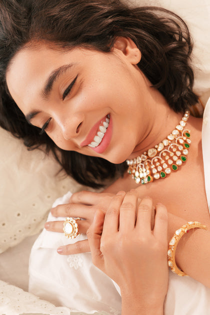 Deepali Green Moissanite Necklace Set – Zevar by Geeta